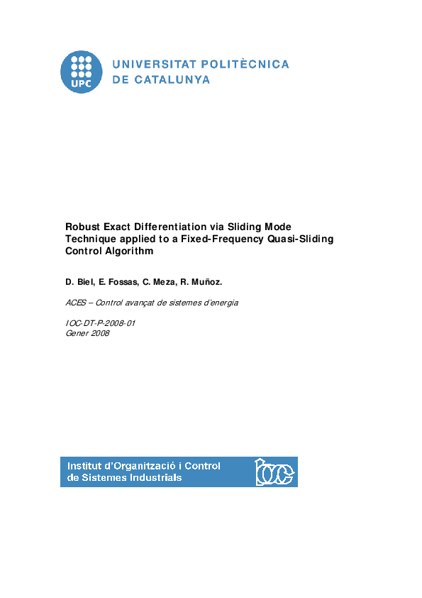 Pdf Robust Exact Differentiation Via Sliding Mode Technique Applied To A Fixed Frequency Quasi