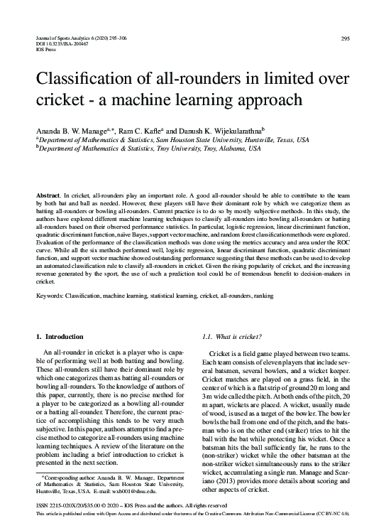 (PDF) Classification of all-rounders in limited over cricket - a ...