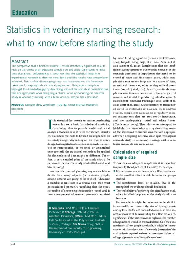 (PDF) Statistics in veterinary nursing research: what to know before ...