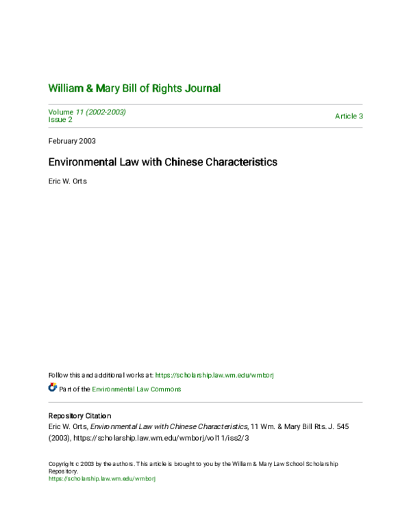 (PDF) Environmental Law with Chinese Characteristics