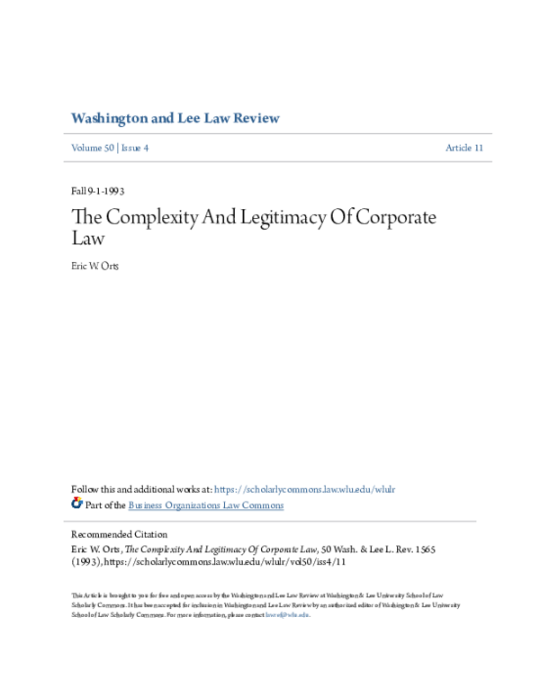 (PDF) The Complexity And Legitimacy Of Corporate Law