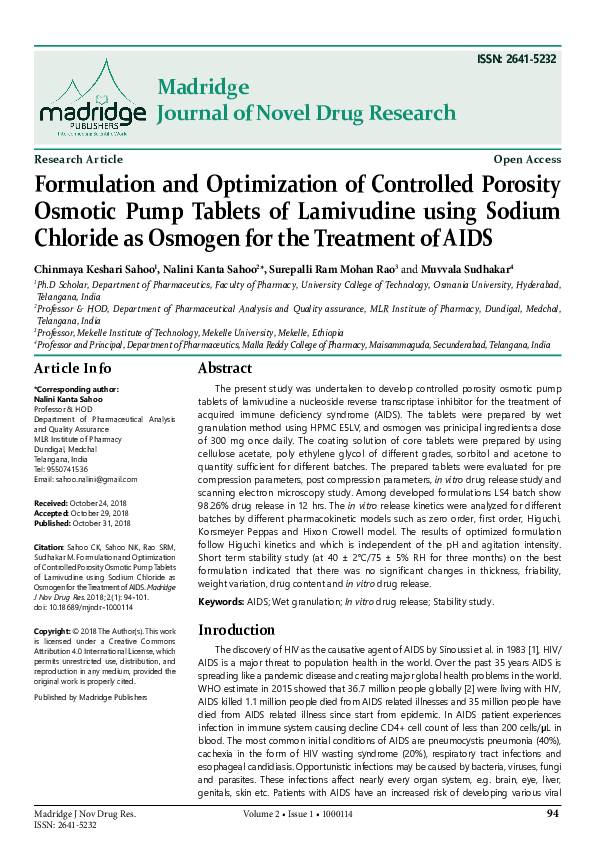 Pdf Formulation And Optimization Of Controlled Porosity Osmotic Pump Tablets Of Ritonavir