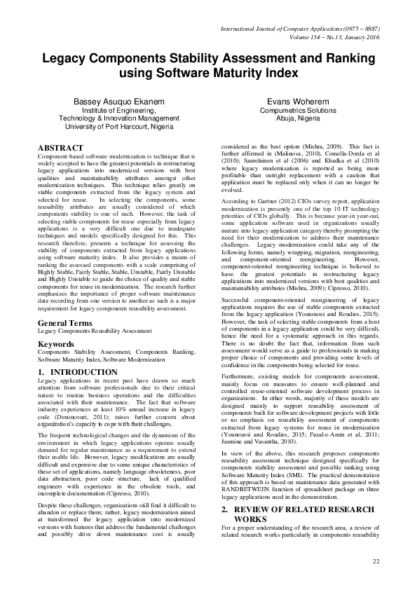 (PDF) Legacy Components Stability Assessment and Ranking using Software ...