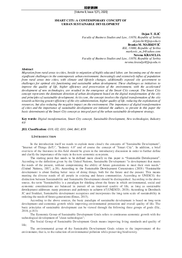 (PDF) Smart City: A Contemporary Concept of Urban Sustainable Development
