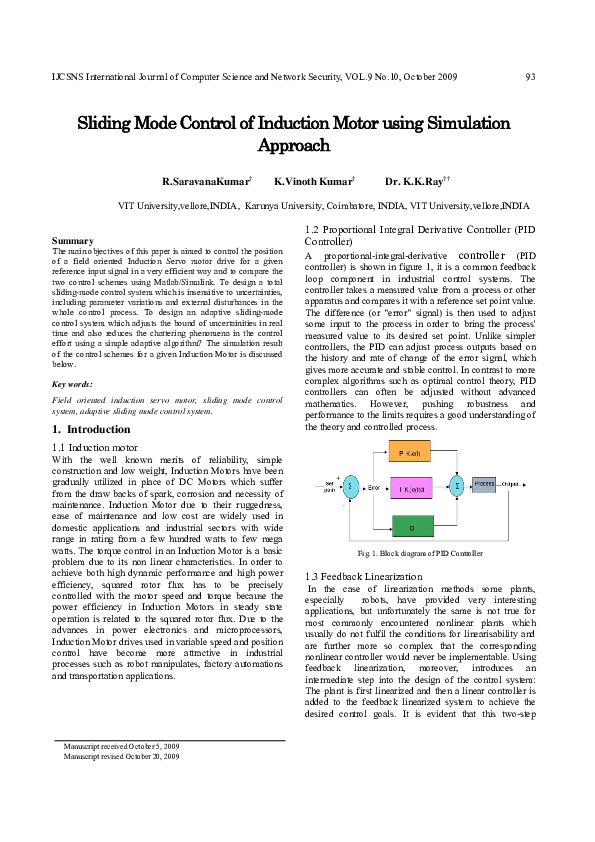 Pdf Sliding Mode Control Of Induction Motor Using Simulation Approach