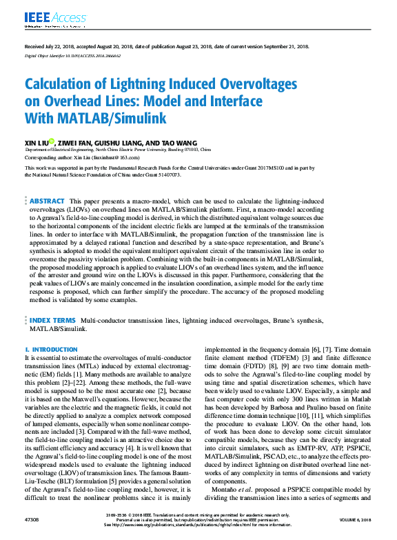 Pdf Calculation Of Lightning Induced Overvoltages On Overhead Lines Model And Interface With