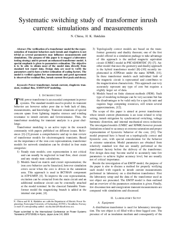 (PDF) Systematic switching study of transformer inrush current ...