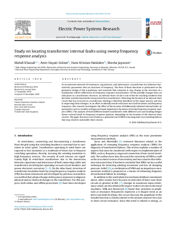 (PDF) Study on locating transformer internal faults using sweep frequency response analysis