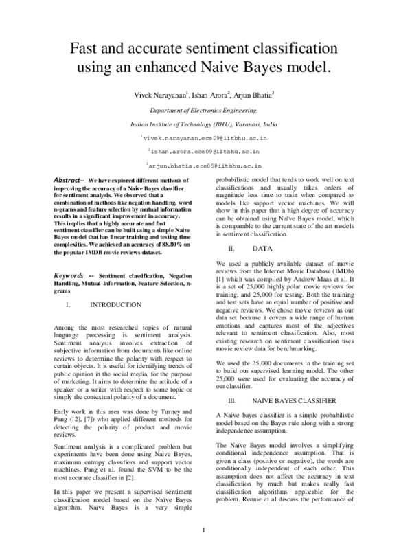 Pdf Fast And Accurate Sentiment Classification Using An Enhanced Naive Bayes Model