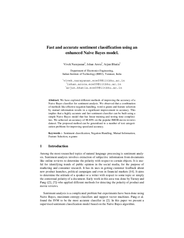 Pdf Fast And Accurate Sentiment Classification Using An Enhanced Naive Bayes Model