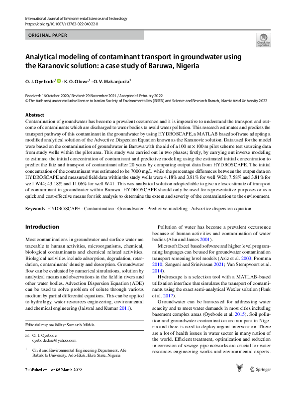(PDF) Analytical modeling of contaminant transport in groundwater using ...
