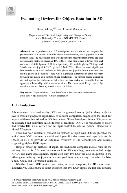 (PDF) Evaluating Devices for Object Rotation in 3D