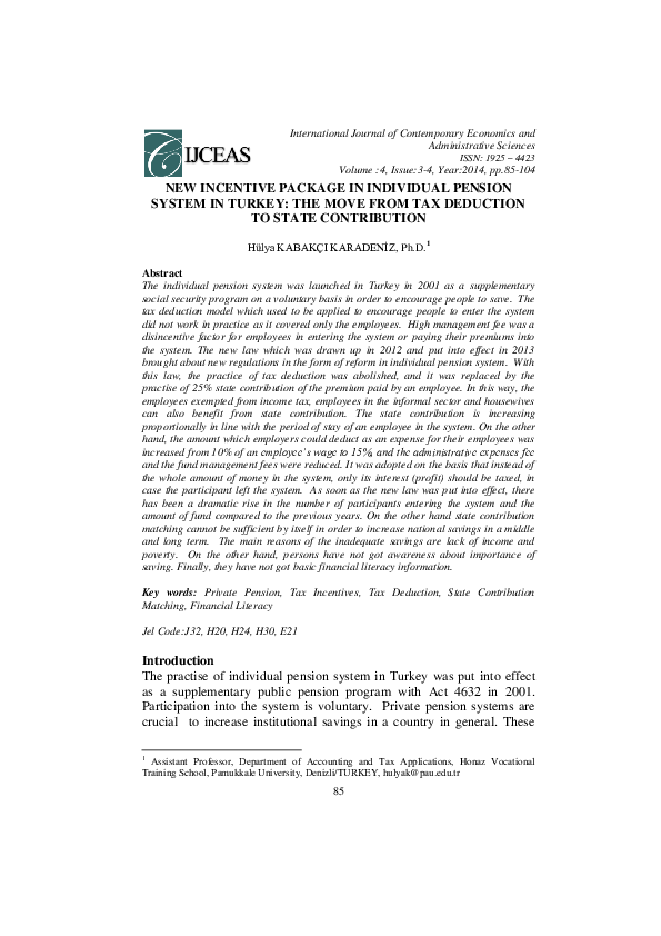 (PDF) New Incentive Package in the Individual Pension System in Turkey