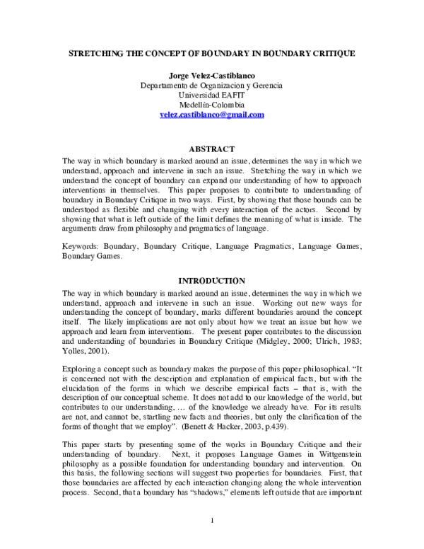 (PDF) Stretching the Concept of Boundary in Boundary Critique