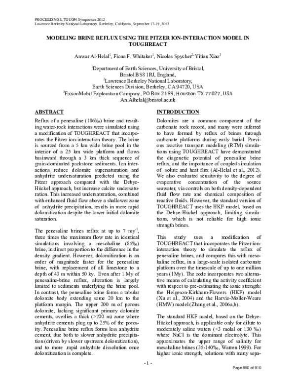 (PDF) Modeling Brine Reflux Using the Pitzer Ion-Interaction Model in ...