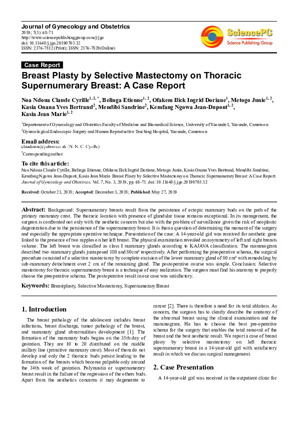 (PDF) DORSAL SUPERNUMERARY BREAST Case Report | Jorge Segovia - Academia.edu