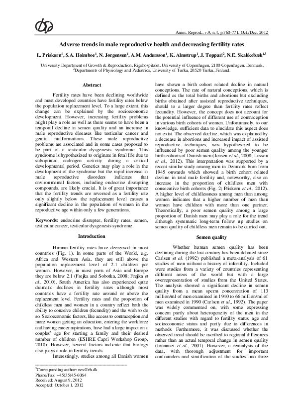 (PDF) Adverse trends in male reproductive health and decreasing ...