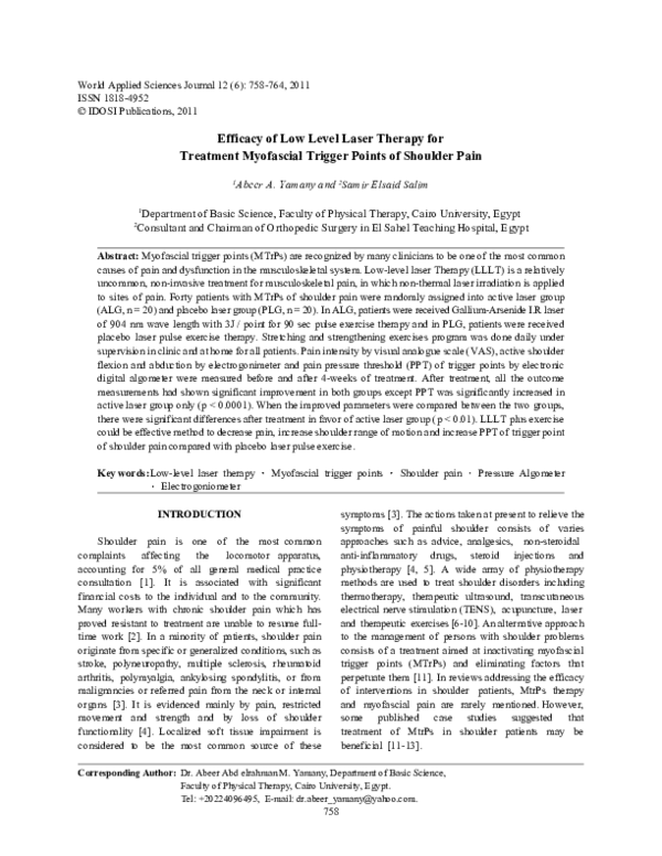 (PDF) Efficacy of Low Level Laser Therapy for Treatment Myofascial ...