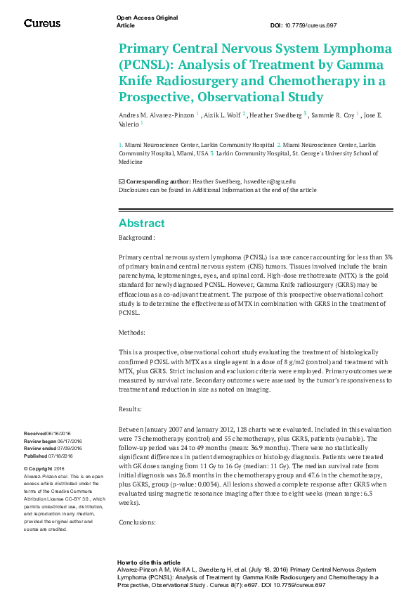 (PDF) Primary Central Nervous System Lymphoma (PCNSL): Analysis of ...