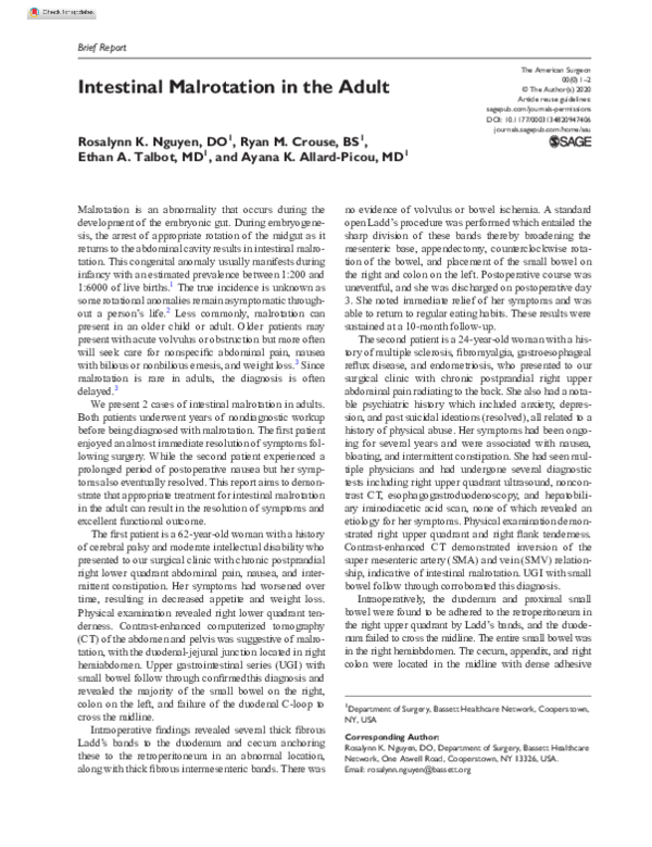 (PDF) Intestinal Malrotation in the Adult