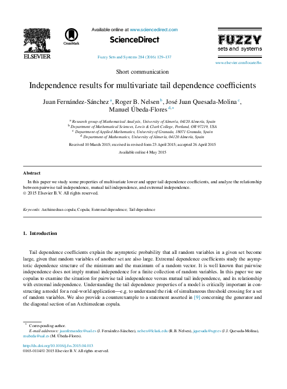 (PDF) Independence results for multivariate tail dependence coefficients