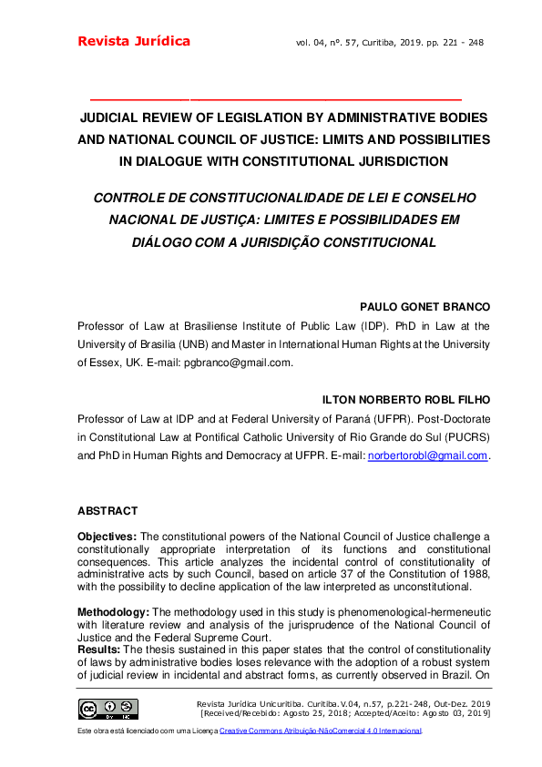 (PDF) Judicial Review of Legislation by Administrative Bodies and National Council of Justice ...