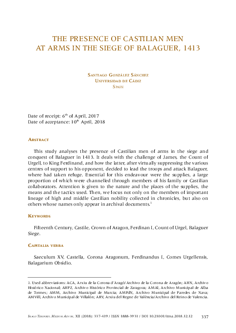 (PDF) The presence of Castilian men at arms in the siege of Balaguer, 1413
