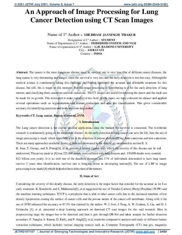 (PDF) An Approach of Image Processing for Lung Cancer Detection using ...