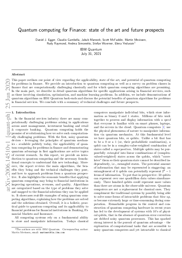 (PDF) Quantum Computing for Finance: State-of-the-Art and Future Prospects