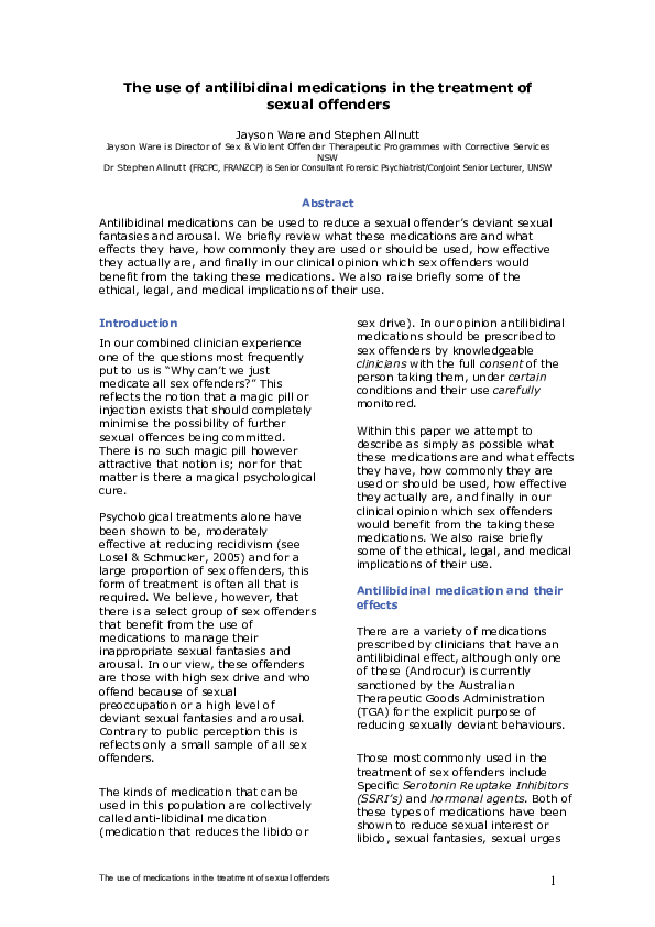 (PDF) The use of antilibidinal medications in the treatment of sexual ...