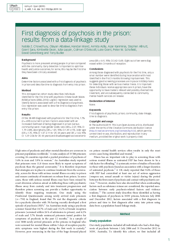 (PDF) First diagnosis of psychosis in the prison: results from a data ...