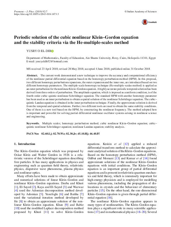 (PDF) Periodic solution of the cubic nonlinear Klein–Gordon equation ...
