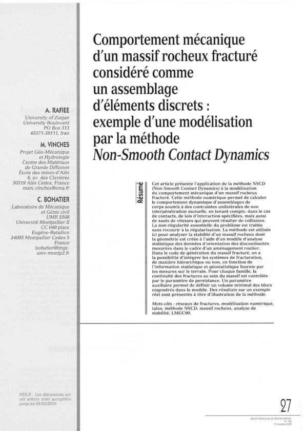 (PDF) Comportement mécanique d'un massif rocheux fracturé considéré ...