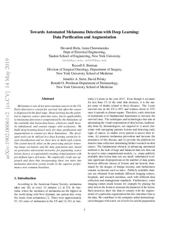 Pdf Towards Automated Melanoma Detection With Deep Learning Data Purification And Augmentation