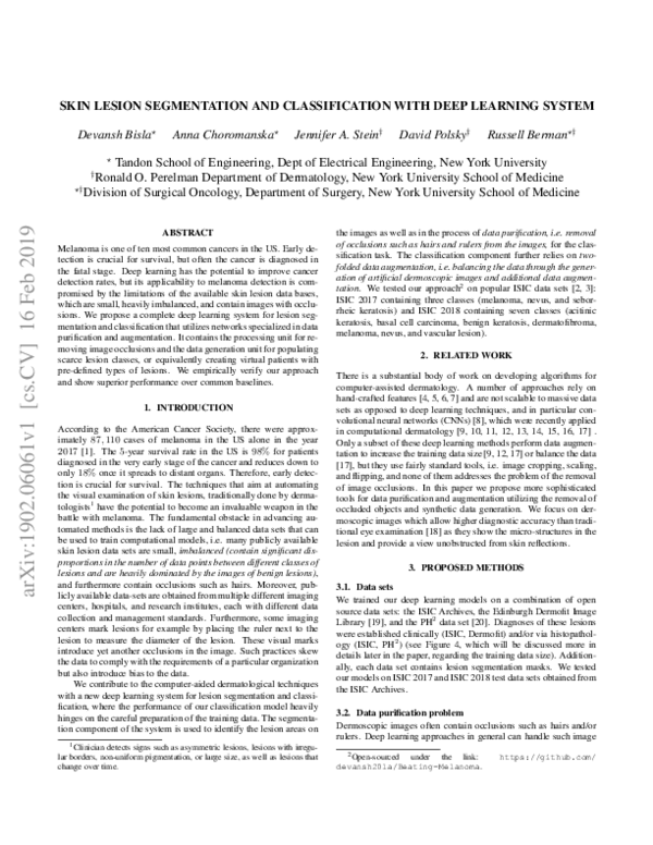 (PDF) Skin Lesion Segmentation and Classification with Deep Learning System