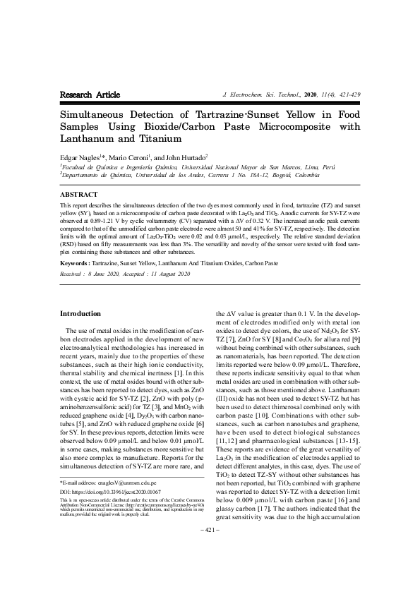 (PDF) Simultaneous Detection of Tartrazine-Sunset Yellow in Food ...