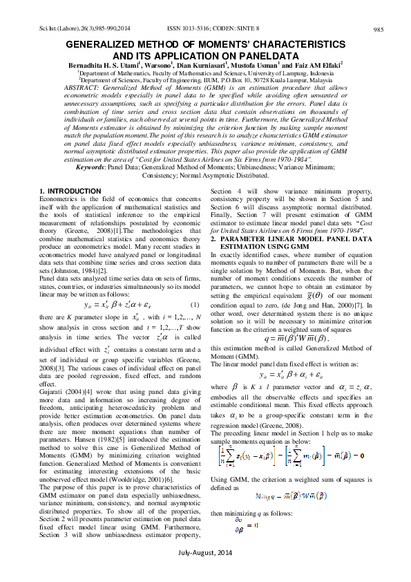 (PDF) Generalized method of moments' characteristics and its ...