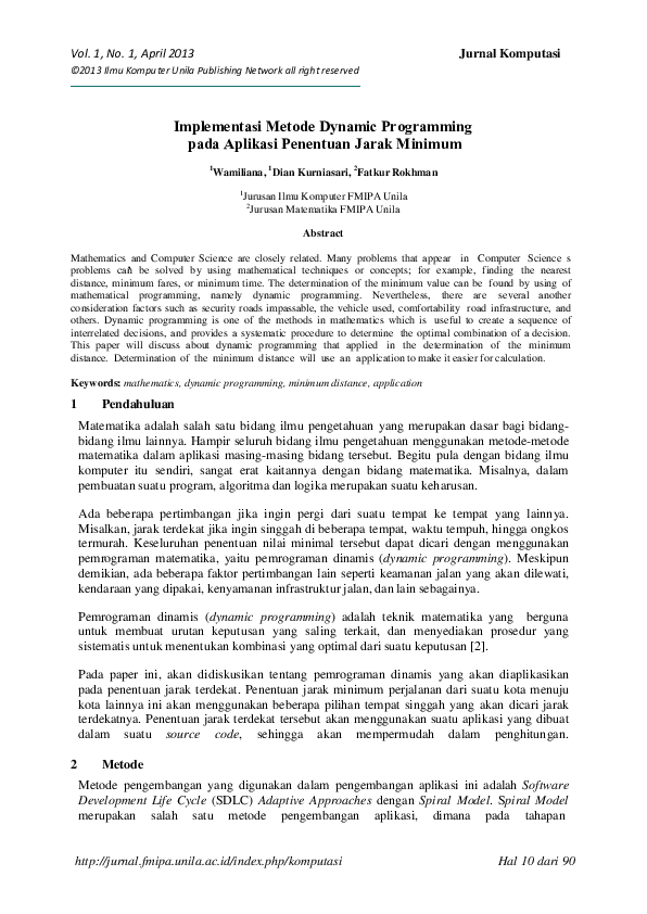 (PDF) Implementasi Metode Dynamic Programming Pada Aplikasi Penentuan Jarak Minimum