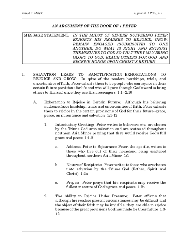 (PDF) Analytical Outline of 1 Peter