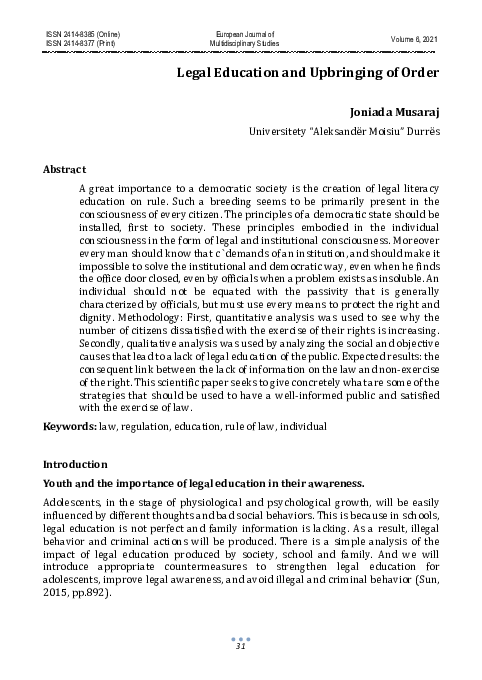 (PDF) Legal Education and Upbringing of Order