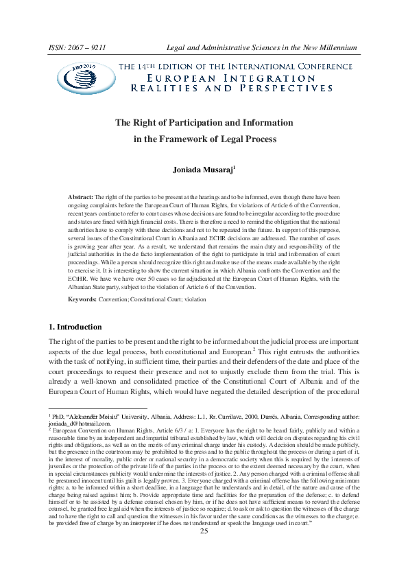 (PDF) The Right of Participation and Information in the Framework of ...