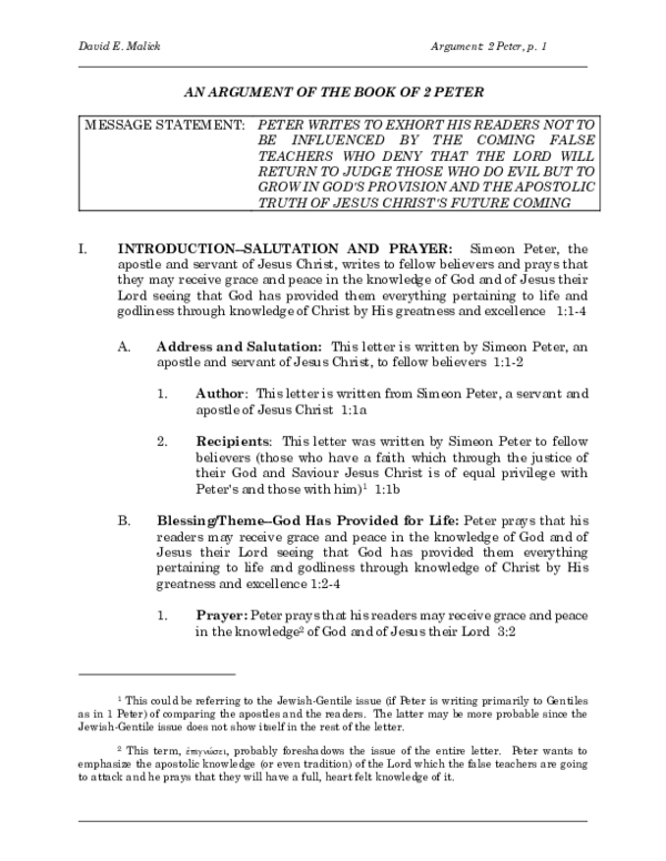 (PDF) Analytical Outline of 2 Peter