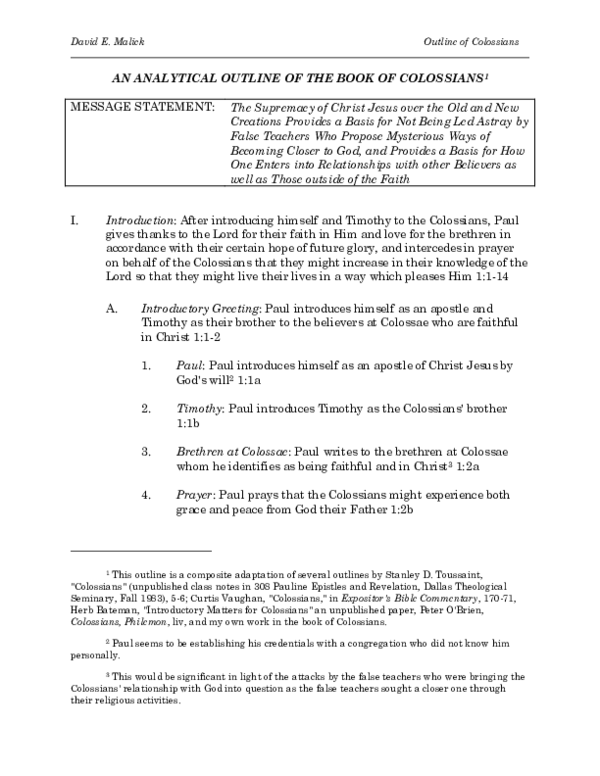 (PDF) AN ANALYTICAL OUTLINE OF THE BOOK OF COLOSSIANS