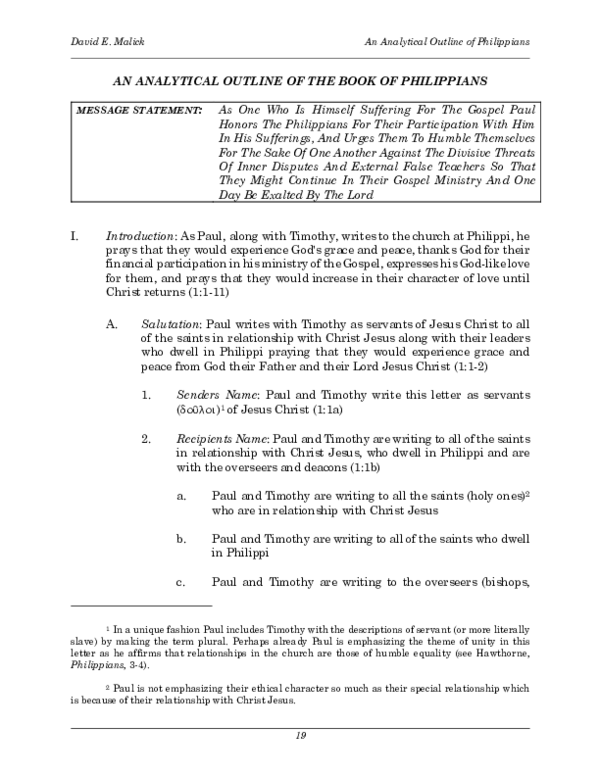 (PDF) AN ANALYTICAL OUTLINE OF THE BOOK OF PHILIPPIANS