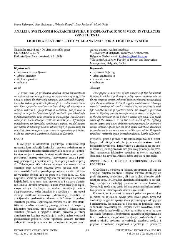 (PDF) Lighting Features Life Cycle Analysis for a Lighting System