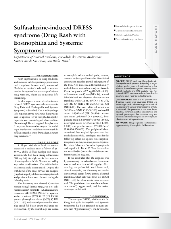 (PDF) Sulfasalazine-induced DRESS syndrome (drug rash with eosinophilia ...