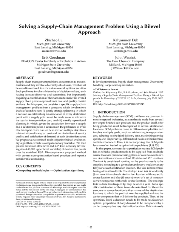 (PDF) Solving a supply-chain management problem using a bilevel approach