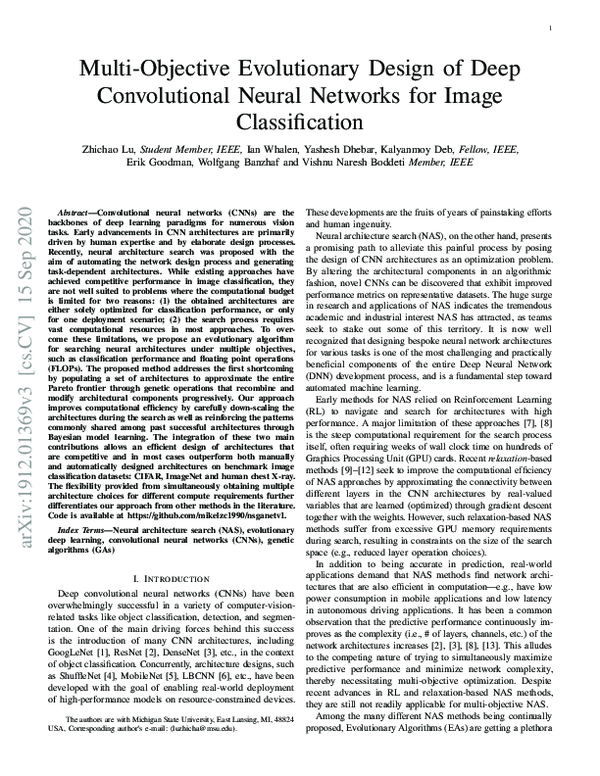 Pdf Multi Objective Evolutionary Design Of Deep Convolutional Neural