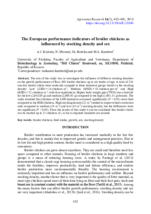 (PDF) The European performance indicators of broiler chickens as ...