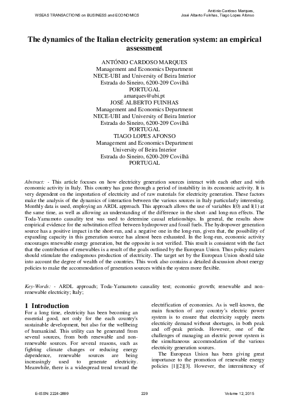 (PDF) The Dynamics of the Italian electricity generation system: an ...